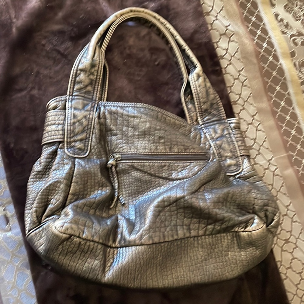 Bueno Black Distressed Gold Leather Like Bag - Gem